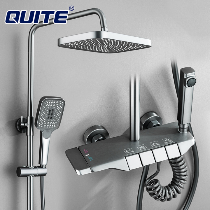 QUITE Grey Piano Digital Shower Set Intelligent Brass Bathroom Faucets ...