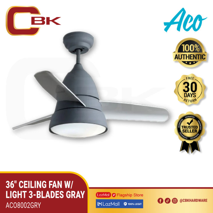 ACO ACO8002GRY CEILING FAN W/ LIGHT 3-BLD 36" GRAY-WITH REMOTE | Lazada PH