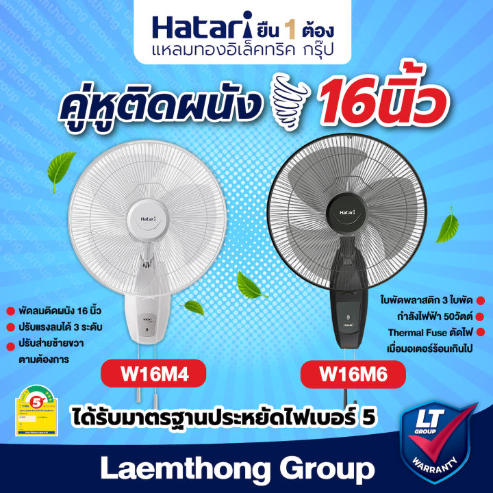 Hatari พัดลมติดผนัง 16นิ้ว รุ่น HG-W16M4 / W16M6 (สี ขาว/ดำ) : สินค้า ...
