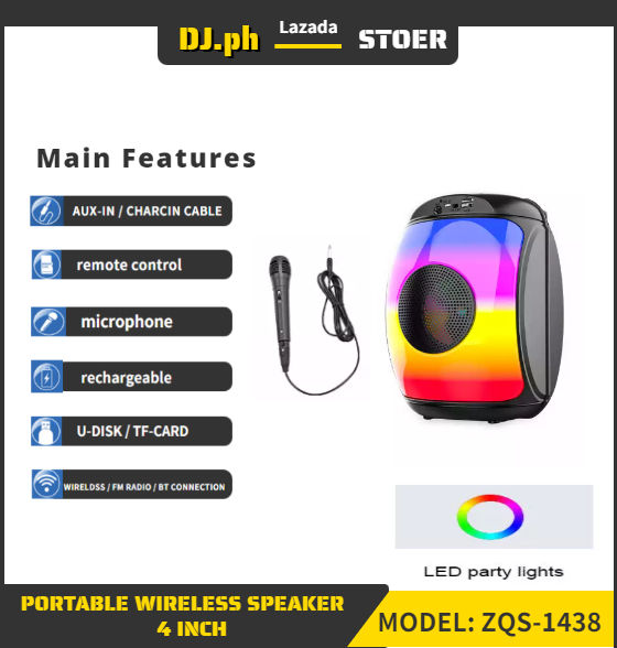 ZQS-1438 4inch Loud Speaker Bluetooth Rechargeable Wireless Karaoke ...