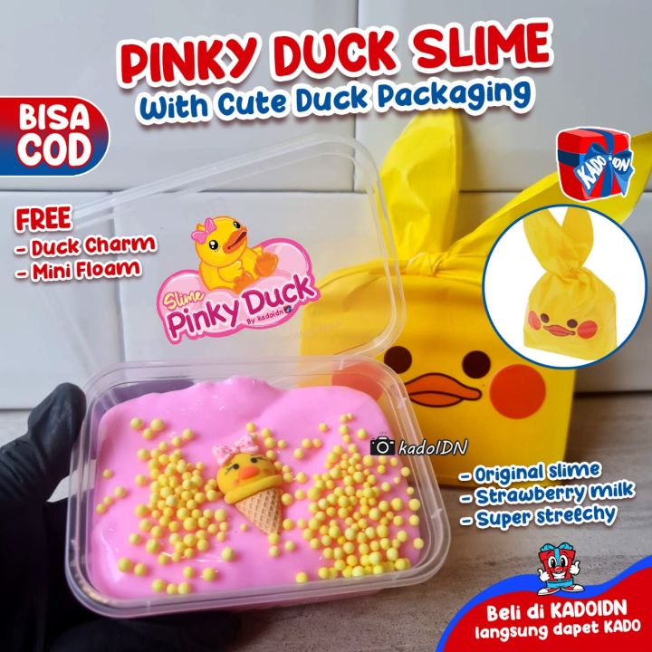 Slime pinky duck / slime bebek / slime original dengan packing bebek ...