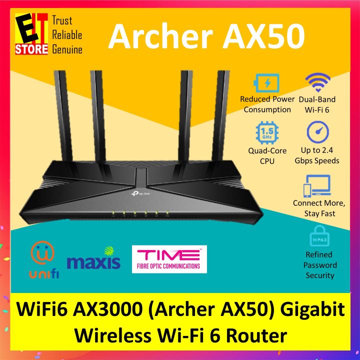 TP-LINK ARCHER AX50 AX3000 DUAL BAND GIGABIT Wi-Fi 6 MODEM ROUTER | Lazada
