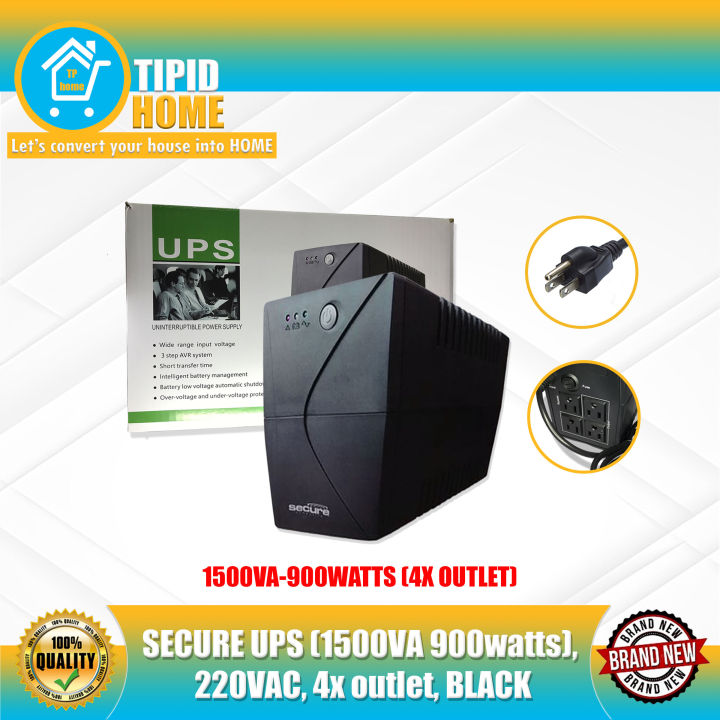 SECURE UPS (1500VA/ 900watts), 220VAC, 4x outlet, BLACK | Lazada PH