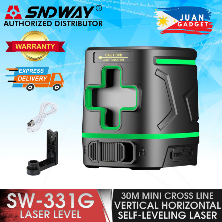 Sndway SW-331G 30M Mini Cross Line Laser Level Green Beam 2 Cross Lines ...