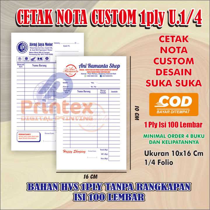 Cetak Nota Bon Custom 1Ply Isi 100 Lembar Desain Free Suka Suka Pake ...