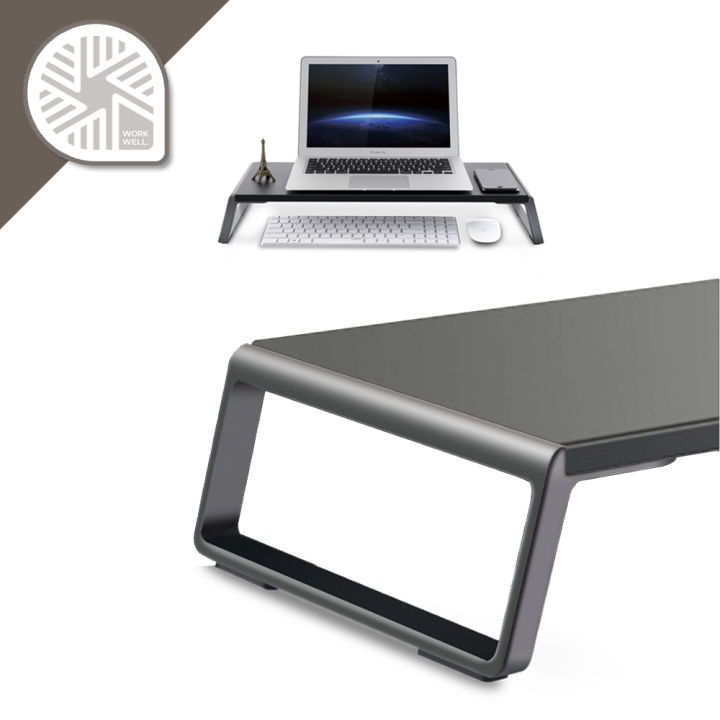 Premium Ergonomic Monitor Stand, Laptop Tablet Riser, Desktop Organizer Shelving Support ...