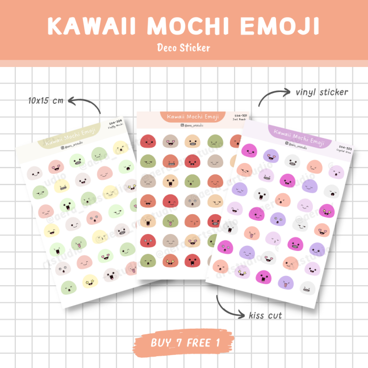 Kawaii Mochi Emoji : Deco Sticker - by Aera Art Studio | Stiker Emoticon - Stiker Muka Lucu ...
