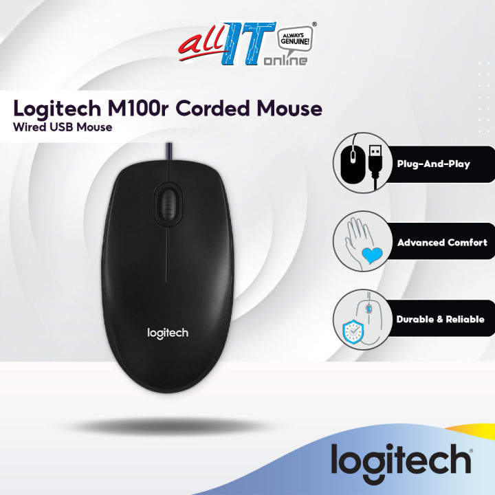 Logitech M100R Wired / Corded USB Optical Mouse - Full-size ...
