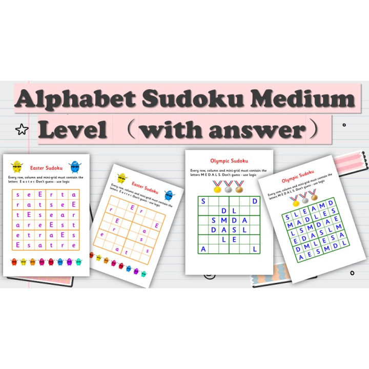 [PRE055] 27 pages Alphabet Sudoku Medium Level （with answer） Worksheet ...