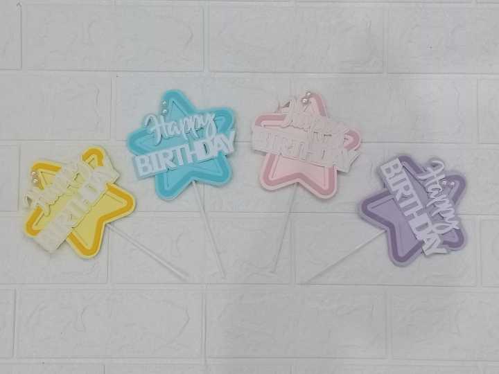 HIASAN KUE KERTAS MOTIF BINTANG STAR / CAKE TOPPER HAPPY BIRTHDAY | Lazada Indonesia