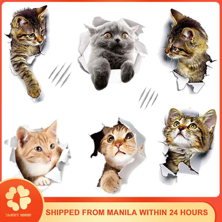 Removable 3D Cartoon Animal Cats Vinyl Wall Stickers Easy to Peel and ...