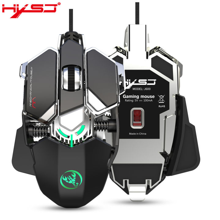 HXSJ J200 Mechanical Gaming Mouse 9-Key RGB Light Effect 6400DPI Mouse Six Adjustable DPI ...