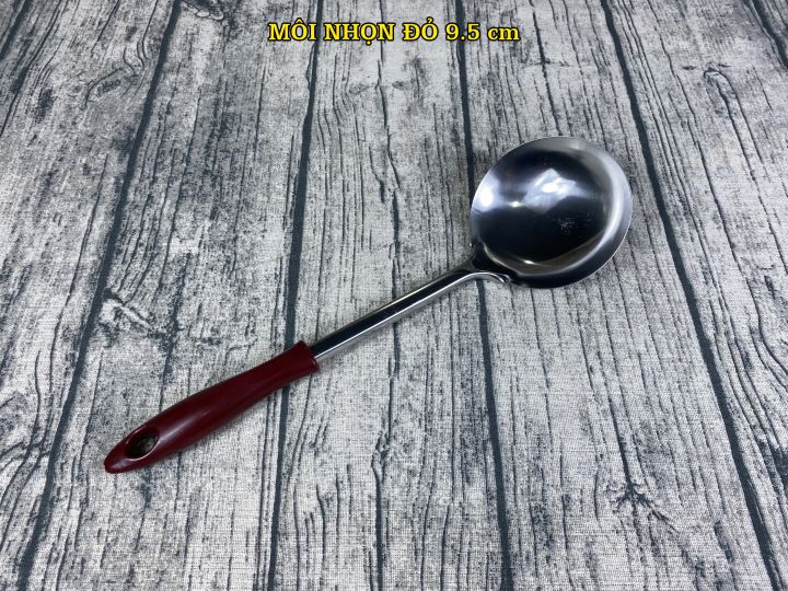 Vá múc canh (môi múc canh), chao, xẻng có lỗ inox cán gỗ cực đẹp ...