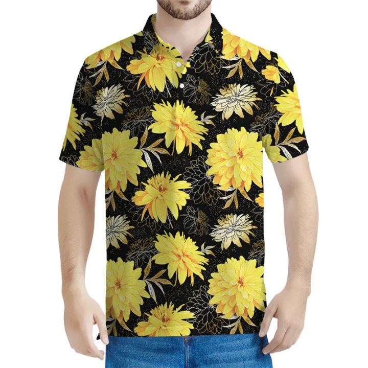 Hawaiian floral 3D printed polo shirts for men flower pattern tee shirt ...