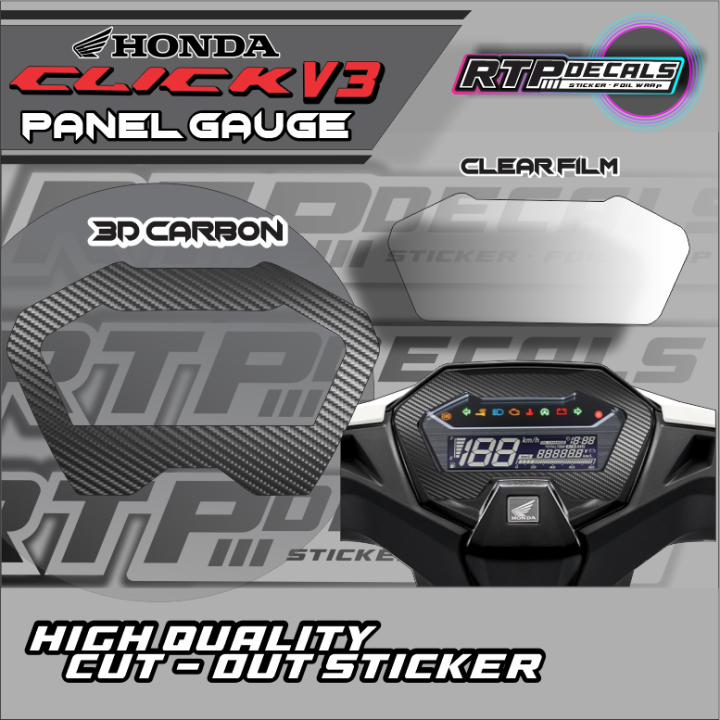 V3 3D Carbon Black Sticker Decals Honda Click Panel Gauge Protector ...