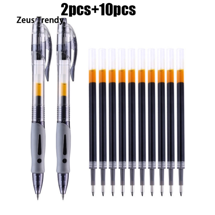 QIAN TI ZI Two 0.5mm black ink ballpoint pens, including 10 replacement ...