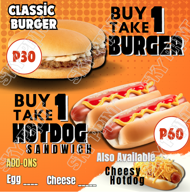 Hamburger - Laminated Signages "Buy 1 take 1 signage" | Lazada PH