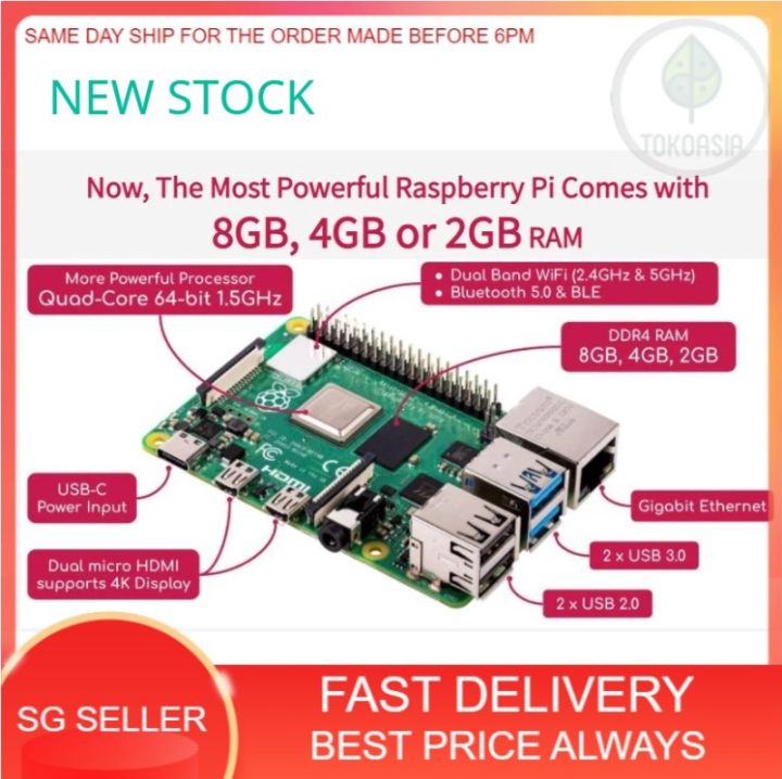 (SG READY) (ORIGINAL) Raspberry Pi 4 Model B - 1GB 2GB 4GB 8GB Board ...