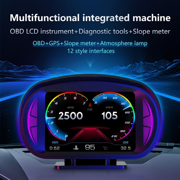 Slope Tilt Meter OBD2 GPS Speedometer Turbo Brake Test Overspeed Alarm ...