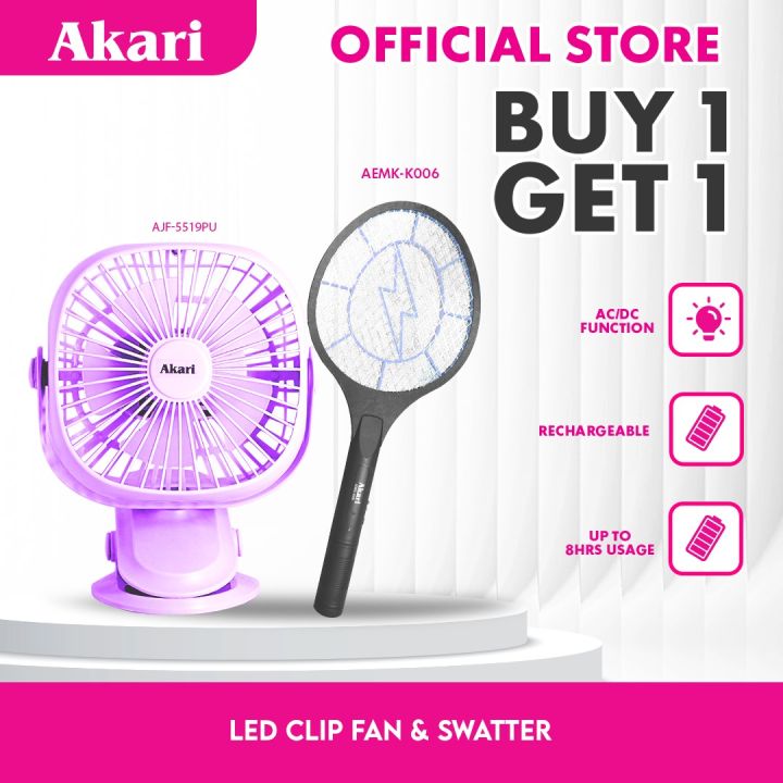 Akari Buy 1 Get 1 - 4" Rechargeable Clip Fan with LED - AJF-5519 ...