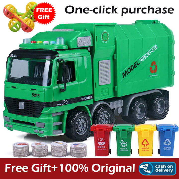Children's Side Loading Garbage Truck Lifts with 3 Rubbish Bin Toy Car ...