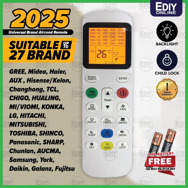 【𝐅𝐑𝐄𝐄 𝐁𝐀𝐓𝐓𝐄𝐑𝐘 𝐀𝐀𝐀𝐗𝟐】Universal Multi for All Brand Aircond Remote Air ...