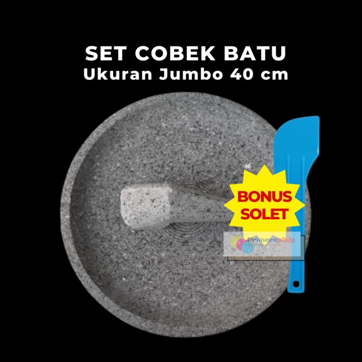 Cobek dan Ulekan Batu Asli Jumbo 40 cm Packing Kayu | Lazada Indonesia