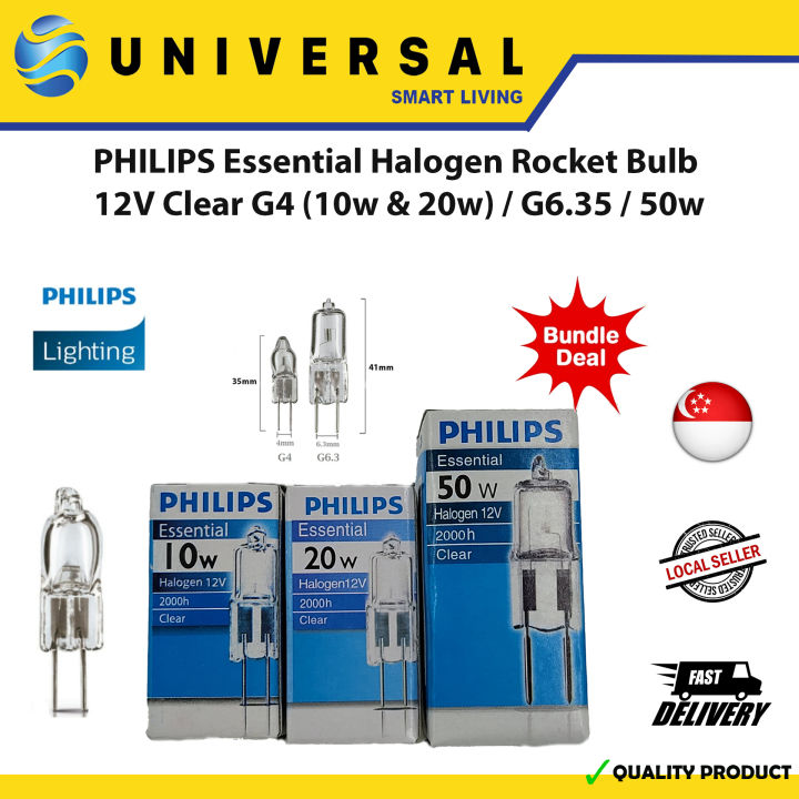 [SG SHOP SELLER] PHILIPS Essential Halogen Rocket Bulb 12V Clear G4 (10W/20W) G6.35(50W ...