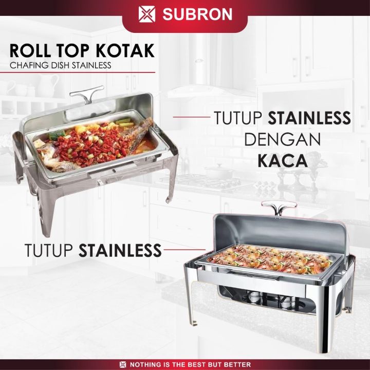 SUBRON Roll Top 9L Kombinasi Kaca Chafer Chafing Dish Stainless Wadah ...