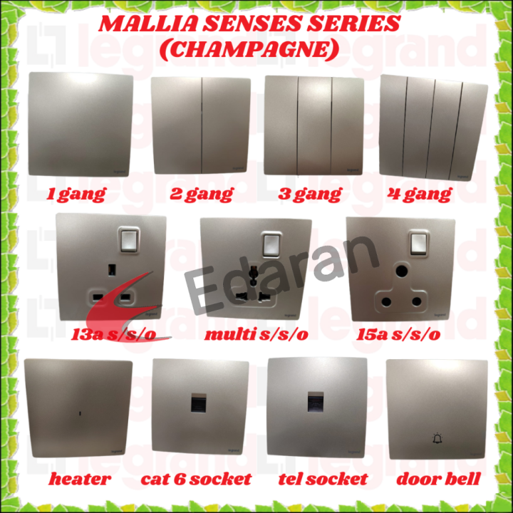 (NEW MODEL) LEGRAND MALLIA SENSES SERIES (CHAMPAGNE) - SWITCH & SOCKET ...