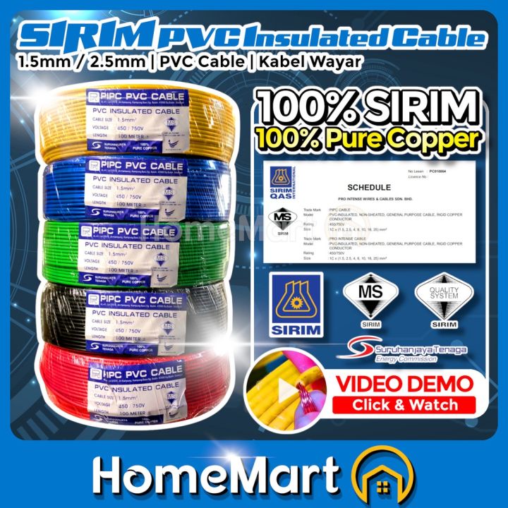 (SIRIM Kabel) PVC Insulated Cable 1.5mm / 2.5mm | Kabel Wayar Elektrik ...