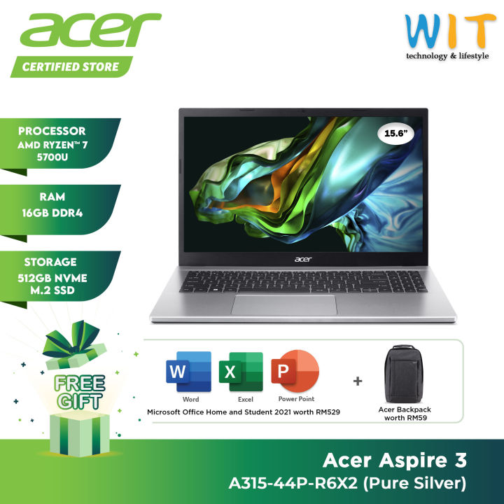 Acer Aspire 3 A315-44P-R6X2 /AMD Ryzen 7-5700U /16GB RAM /512GB SSD /15.6''FHD /AMD Radeon /MS ...