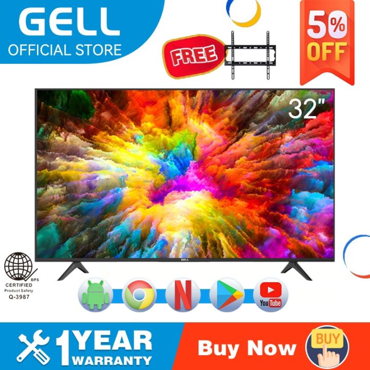 GELL 32 Inch TV Flat Screen Smart TV Android System Built-In Netflix ...