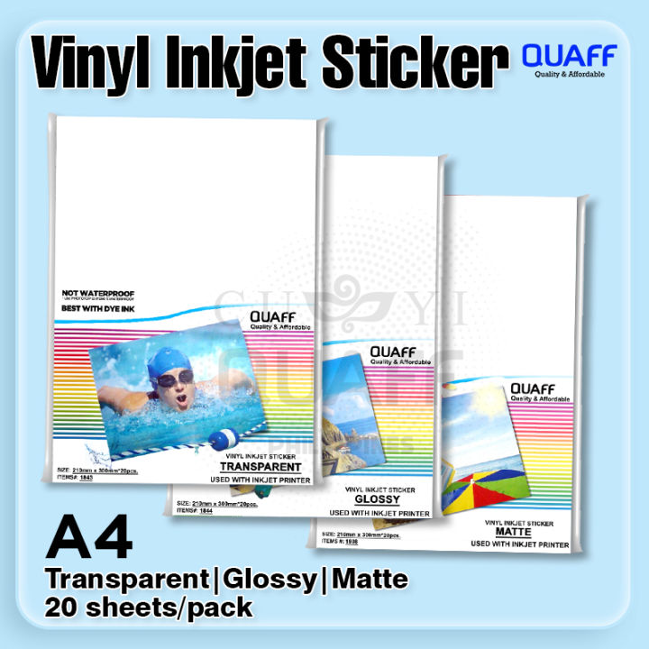 QUAFF Vinyl Inkjet Sticker Transparent / Glossy / Matte (20 Sheets) A4 ...