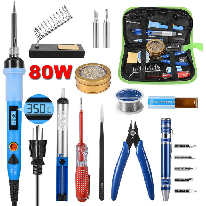 Soldering Iron Kit 80W 220V LCD Soldering Iron Set Japan Tip Cleaner ...