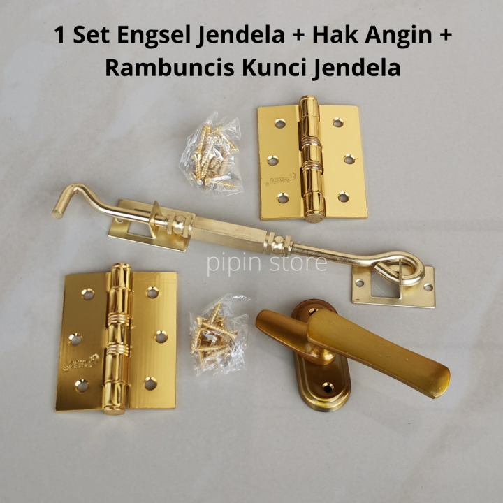 Paket Engsel Jendela Kuning Gold 3 Inch Tebal - Hak Angin Gold Penahan ...