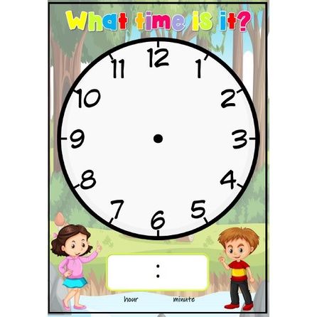 A4 Laminated Reusable Educational Clock Telling Time Chart for Kids ...