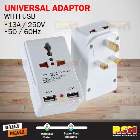 Socket 3 Pin Plug Adaptor Travel Adapter DUAL USB Charging/Soket Plug 3 ...