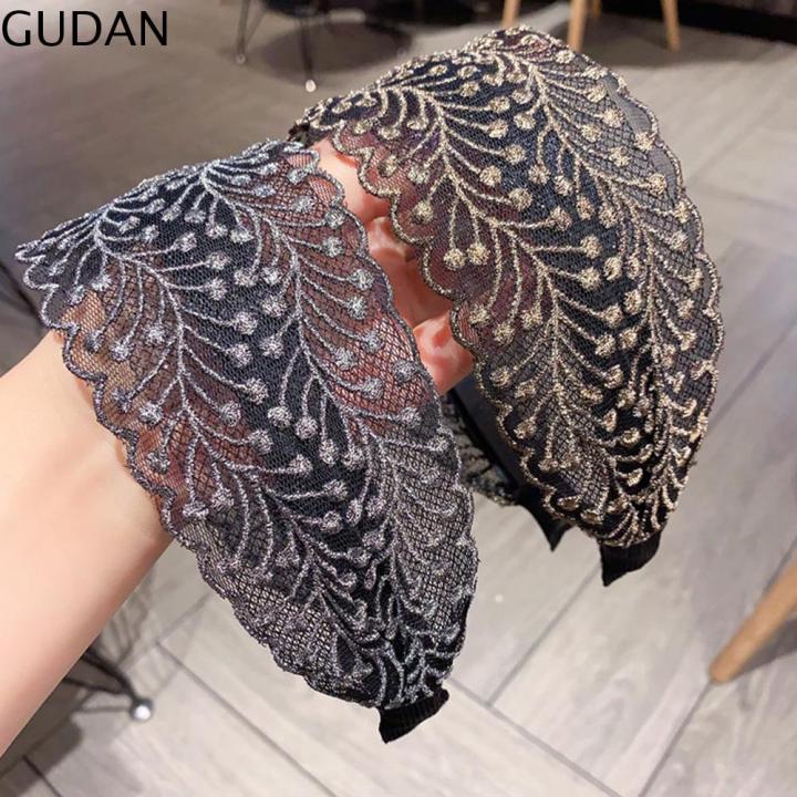 GUDAN ปรับได้ เกาหลี ฟัน พิมพ์ลายดอกไม้ ดอกไม้ ผ้าไหม ห่วงหัวลูกไม้ ...