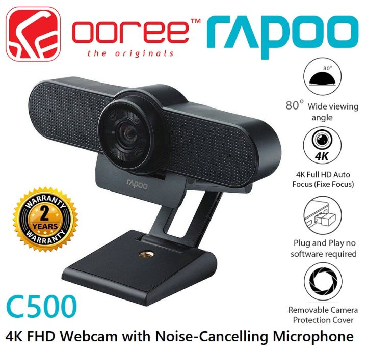 RAPOO C500 HD WEBCAM 4K FHD 2160P @30FPS WITH 80° WIDE ANGLE LENS, AUTO ...