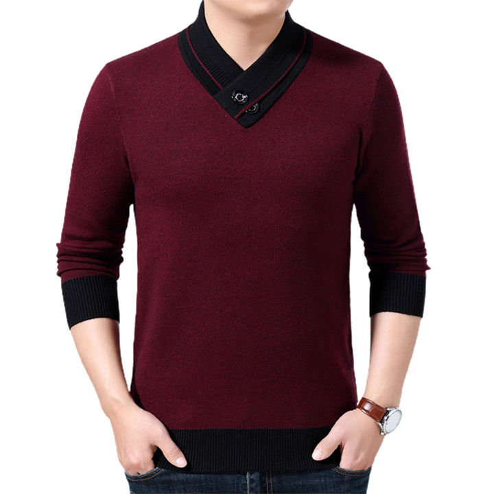 chaotan Men Sweater V Neck Knitted Contrast Colors Loose Spring Sweater ...