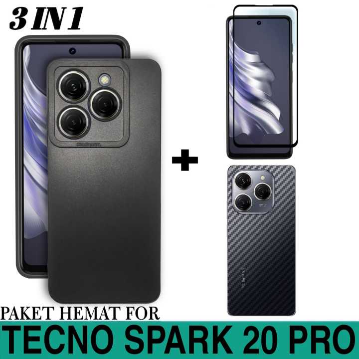 PAKET 3IN1 CASE TECNO SPARK 20 PRO SOFT CASE LIQUID FREE TEMPERED GLASS ...
