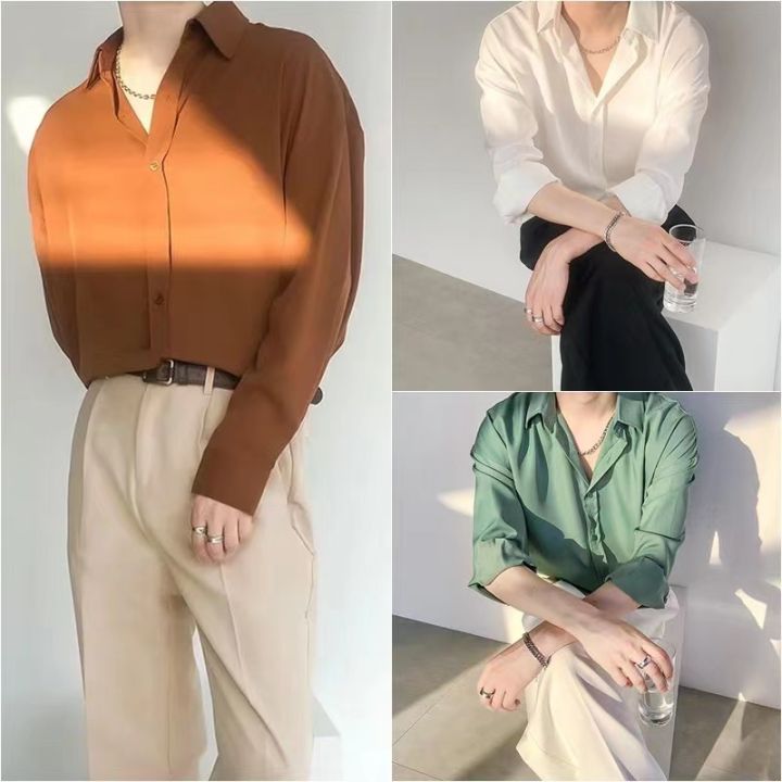 BabyUki Classic Korean Men's Plain Casual Fashion Long Sleeve Polo Shirts for Men | Lazada PH