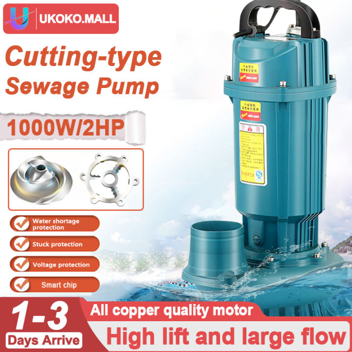 Sewage Submersible Pump 220V 50Hz Cutting Sewage Pump 1000W (2HP) Household Stainless Steel ...