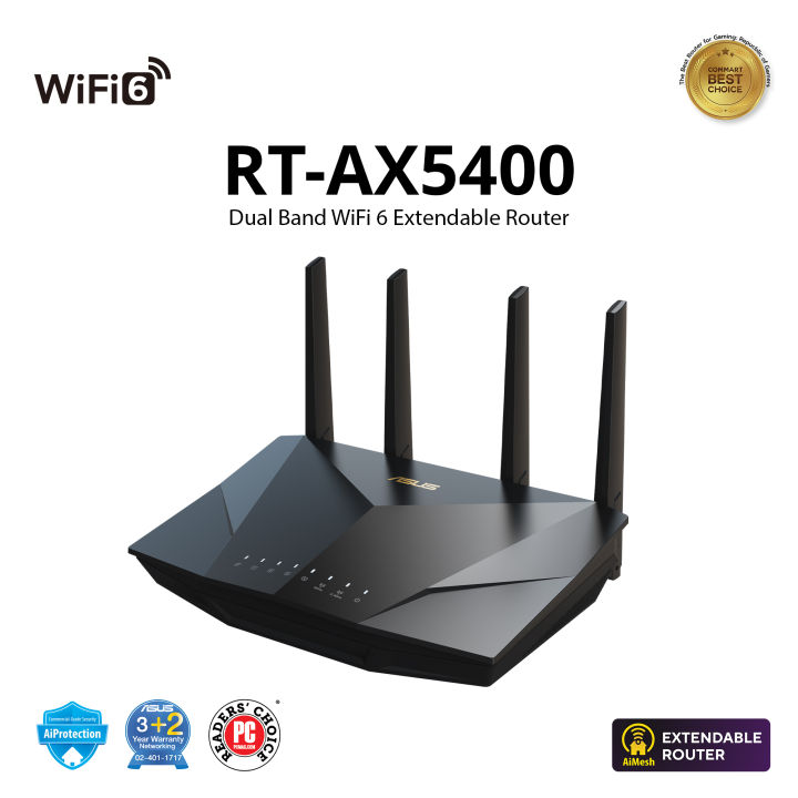 ASUS RT-AX5400 AX5400 Dual Band WiFi 6 (802.11ax) Extendable Router, Included built-in VPN ...
