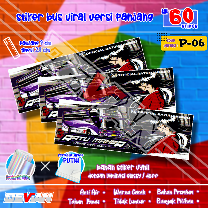 stiker bus ratu maher panjang isi 60 pcs | original anti air warna ...