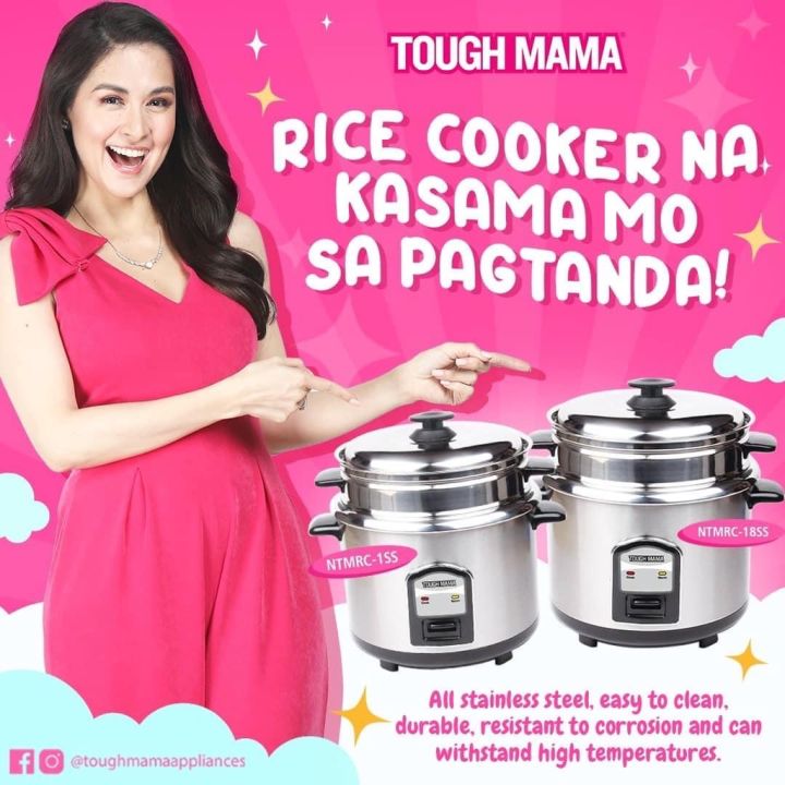 Tough Mama NTMRC18-SS Stainless Steel Rice Cooker 1.8L with Steamer ...