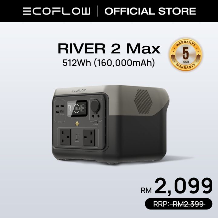 EcoFlow RIVER 2 Max Portable Power Station | 500W (Surge 1000W) | 512Wh (160,000 mAh) | Fast ...