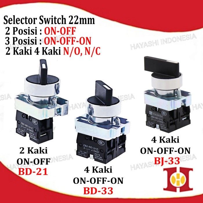 Selector Switch 22mm 2 3 posisi 1 2 NO NC 2 4 Kaki On Off On | Lazada ...