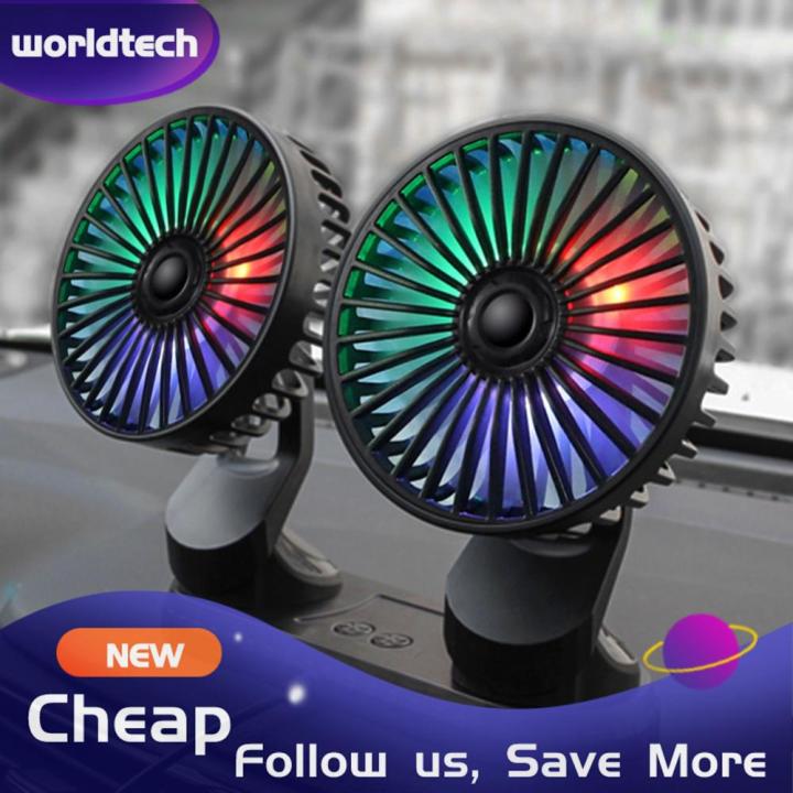 USB พัดลมแดชบอร์ดหัวคู่ขับเคลื่อนด้วยพัดลมในรถยนต์ระบายความร้อนไฟ LED ...